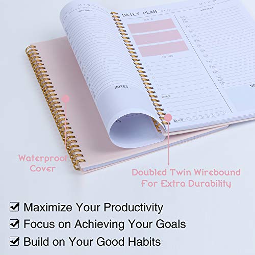 Daily Planner Hourly Schedules Appointment Planner Undated with To-Do List,Meals,Notes 10"X7.3",Flexible Cover ,Twin-Wire Binding