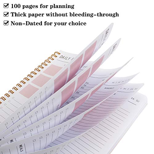 Daily Planner Hourly Schedules Appointment Planner Undated with To-Do List,Meals,Notes 10"X7.3",Flexible Cover ,Twin-Wire Binding