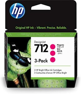 hp 712 magenta 29-ml 3-pack genuine ink cartridges (3ed78a) for designjet t650, t630, t230, t210 & studio plotter printers