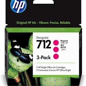 HP 712 Magenta 29-ml 3-Pack Genuine Ink Cartridges (3ED78A) for DesignJet T650, T630, T230, T210 & Studio Plotter Printers