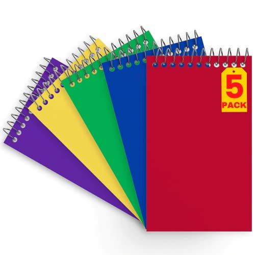 1InTheOffice Wirebound Spiral Memo Books, Memo Pads, 3" x 5", College Ruled, Small Notepad 3x5, Assorted, 75 Sheets/Pad, 5 Pads/Pack (5)