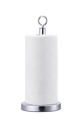 SunnyPoint Heavy Weighted Sturdy Paper Towel Holder Stand Dispenser with Stainless Base Fits Standard and Jumbo Sized Paper Towel, Chrome