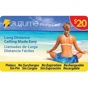 zuzume prepaid international phone card – 689 minutes domestic and international calling card, prepaid landline phone cards | no expiration, no hidden surcharges long distance calling cards |$20 usd