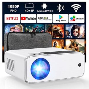 groview smart projector 4k supported – 9500 lux 1080p fhd outdoor movie projector with wifi bluetooth, app control, 4d correction, androidtv 9.0, office-software, portable projector for home theater