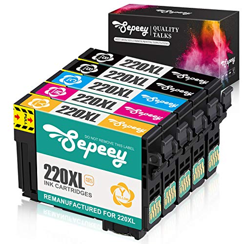 Sepeey Remanufactured Ink Cartridge Replacement for Epson 220 220XL 220 XL T220, Use with Epson WF-2760 WF-2750 WF-2630 WF-2650 WF-2660 Expression Home XP-420 XP-320 XP-424 Printer, 5 Packs