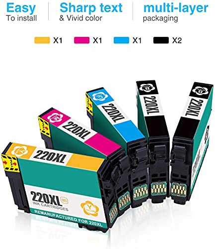 Sepeey Remanufactured Ink Cartridge Replacement for Epson 220 220XL 220 XL T220, Use with Epson WF-2760 WF-2750 WF-2630 WF-2650 WF-2660 Expression Home XP-420 XP-320 XP-424 Printer, 5 Packs