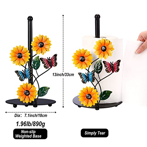 Sunflower Kitchen Paper Towel Holder - Yellow Home Kitchen Decor Accessories - Hegivoc Black Metal Farmhouse Large Towel Stand for Countertops - The Butterfly Lovers