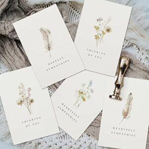 KIBAGA Beautiful Sympathy Cards Set of 20 with Envelopes and Stickers - Perfect Bulk Set To Express Your Condolences - Tasteful Floral and Feather Assortment w/a Simple Heartfelt Note of Condolence