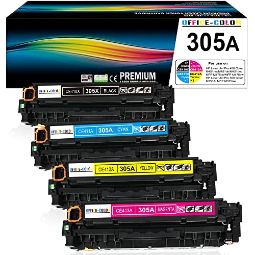 4-Pack Compatible HP 305A Black,Cyan, Magenta, Yellow Toner Cartridges Works with Laserjet Pro 400 Color M451dn M451nw M451dw MFP M475dw M475dn Pro 300 M375nw