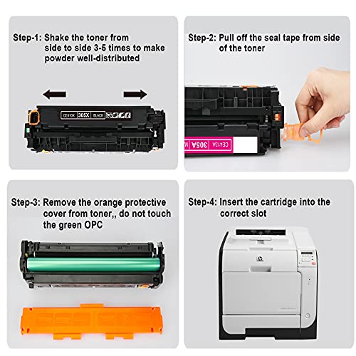 4-Pack Compatible HP 305A Black,Cyan, Magenta, Yellow Toner Cartridges Works with Laserjet Pro 400 Color M451dn M451nw M451dw MFP M475dw M475dn Pro 300 M375nw