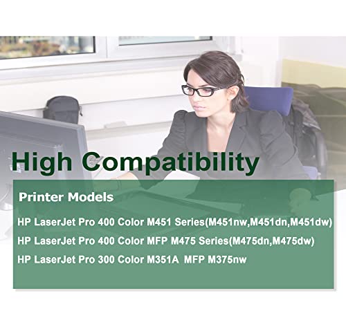 4-Pack Compatible HP 305A Black,Cyan, Magenta, Yellow Toner Cartridges Works with Laserjet Pro 400 Color M451dn M451nw M451dw MFP M475dw M475dn Pro 300 M375nw