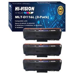 hi-vision ® compatible samsung mlt-d116l high yield black toner cartridge replacement for xpress m2885fw, m2835dw, m2825fd, m2875fw, m2875fd, m2625d laser printers (3 packs)