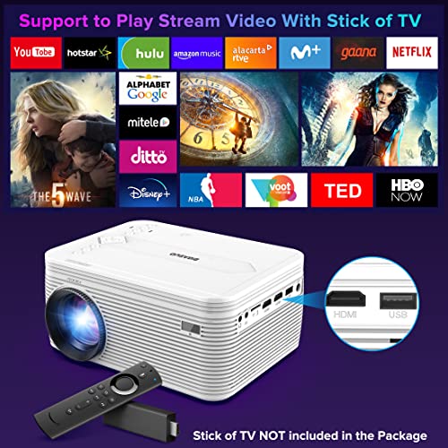 BIGASUO Upgrade HD Bluetooth Projector Built in DVD Player, Mini Video Projector 1080P Supported Compatible with TV/HDMI/VGA/AV/USB/TF SD Card, Portable Outdoor Movie Projector