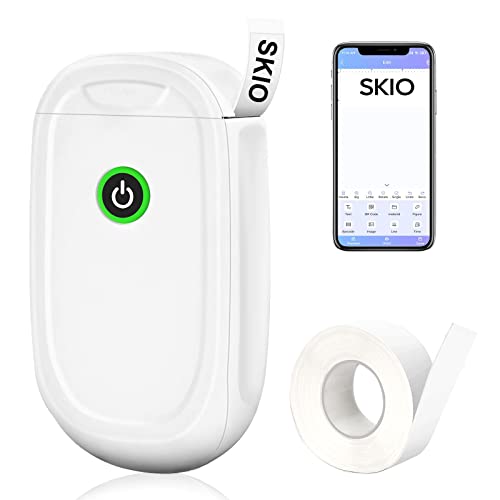 SKIO Label Maker Machine with Tape, L11 Portable Bluetooth Mini Label Printer for Labeling-no Ink Handheld Small Labeler Machine with Phone App, Fonts, Designs,Symbols,Barcode,for Organizing,Storage