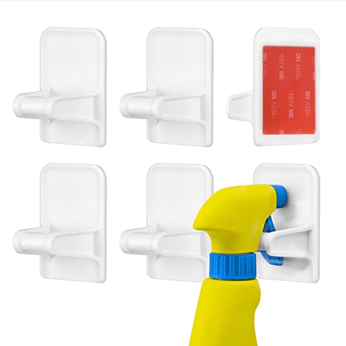 [6 Pack] Wall Mount Spray Bottle Holder to Create Storage Space - Easy to Install Spray Bottle Hanger - Strong Hold Spray Bottle Holder Wall Mount to a Variety of Surfaces - Spray Bottle Wall Holder