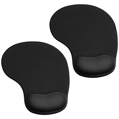 JIKIOU 2 Pack Ergonomic Mouse Pads with Comfortable and Cooling Gel Wrist Rest Support and Lycra Cloth, Non-Slip PU Base for Easy Typing Pain Relief, Durable and Washable for Easy Cleaning