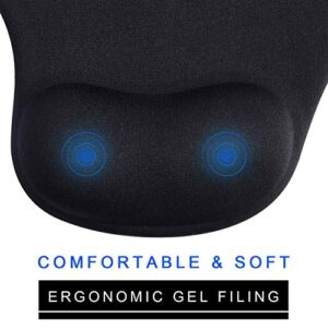 JIKIOU 2 Pack Ergonomic Mouse Pads with Comfortable and Cooling Gel Wrist Rest Support and Lycra Cloth, Non-Slip PU Base for Easy Typing Pain Relief, Durable and Washable for Easy Cleaning