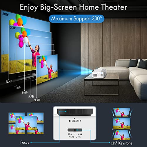 Native 1080P WiFi Bluetooth Projector, VISOUD 9500L with 120'' Screen Portable Outdoor Movie Projector, Zoom & 300'', Home Theater Video Projector Compatible w/ HDMI, VGA, TF, USB, AV, TV Stick, PS4