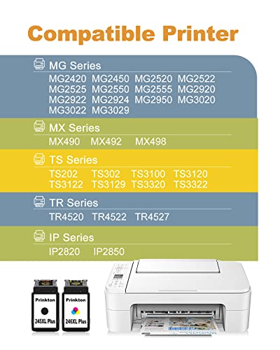 245XL 246XL Plus Black/Tri-Color Remanufactured Ink Cartridge Replacement for Canon PG-245 CL-246 XL for Canon PIXMA MX492 MX490 MG2522 TS3122 MG2525 MG2520 MG3022 IP2820 (2 Combo Pack)