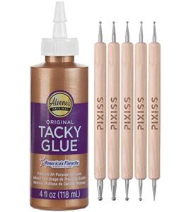 aleene’s original tacky glue craft glue – 4ounce, tacky glue, quick dry tacky glue for crafts, paper, felt, wood, foam, fabric – all purpose precision craft glue, pixiss wooden art dotting stylus pens