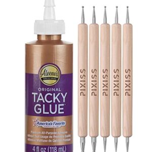 Aleene's Original Tacky Glue Craft Glue - 4Ounce, Tacky Glue, Quick Dry Tacky Glue for Crafts, Paper, Felt, Wood, Foam, Fabric - All Purpose Precision Craft Glue, Pixiss Wooden Art Dotting Stylus Pens