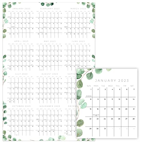 Simplified 2023 Yearly Wall Calendar - Double Sided Large 24" x 36” Calendar For Easy 12 Month Planning - Flexible Vertical or Horizontal Calendar For Your Office & Home