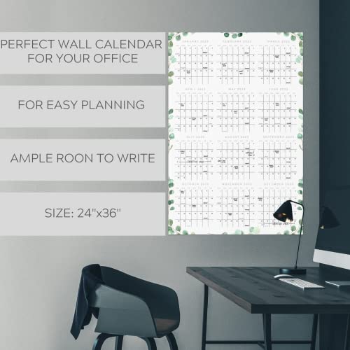 Simplified 2023 Yearly Wall Calendar - Double Sided Large 24" x 36” Calendar For Easy 12 Month Planning - Flexible Vertical or Horizontal Calendar For Your Office & Home