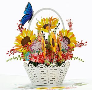 cutpopup birthday card pop up, mother’s day, 3d greeting, thank you card (sunflowers basket)