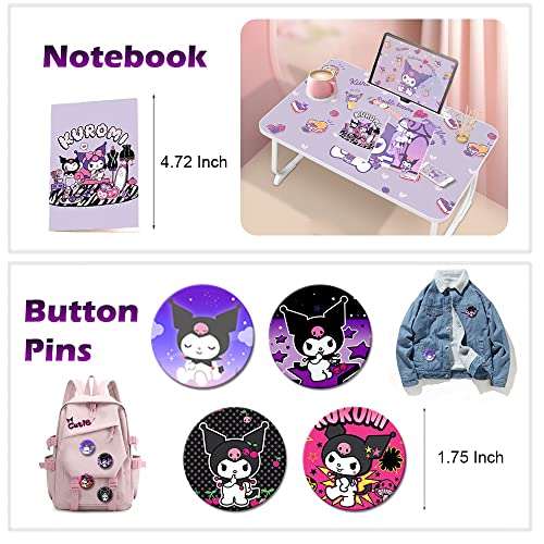 KUROMI School Supplies Gift Set, Including Notebook Pencil Case Pens Stickers Button Pins Lanyard Keychain Ruler Bookmarks Phone Ring Holder