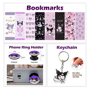 KUROMI School Supplies Gift Set, Including Notebook Pencil Case Pens Stickers Button Pins Lanyard Keychain Ruler Bookmarks Phone Ring Holder