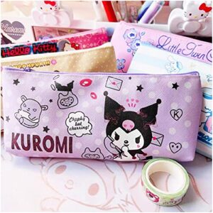 KUROMI School Supplies Gift Set, Including Notebook Pencil Case Pens Stickers Button Pins Lanyard Keychain Ruler Bookmarks Phone Ring Holder