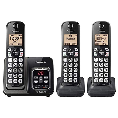 Panasonic KX-TG833SK Link2Cell Bluetooth with Talking Caller ID 3 Handset Cordless Phone (Renewed)