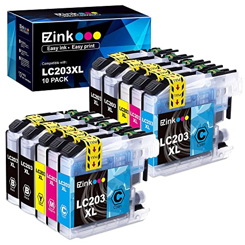 E-Z Ink(TM) Compatible Ink Cartridge Replacement for Brother LC203XL LC201XL LC203 LC201 to use with MFC-J480DW MFC-J880DW MFC-J4420DW MFC-J680DW MFC-J885DW (4 Black, 2 Cyan, 2 Magenta, 2 Yellow, 10 Pack)