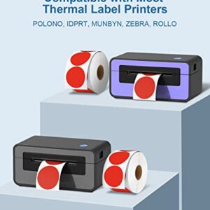 POLONO Label Printer, PL420 4x6 Thermal Printer, High-Speed Shipping Label Printer, Commercial Direct Thermal Printer, 2" Red Circle Thermal Sticker Labels, Self-Adhesive Stickers Labels