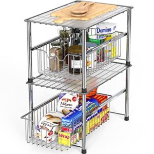 DecoBros Stackable Under Sink Cabinet Sliding Basket Organizer Drawer,Chrome