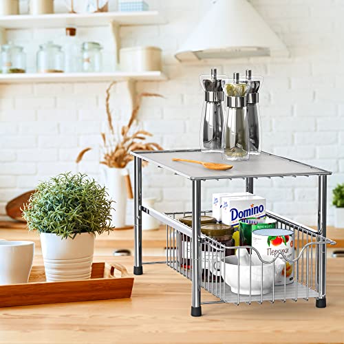 DecoBros Stackable Under Sink Cabinet Sliding Basket Organizer Drawer,Chrome