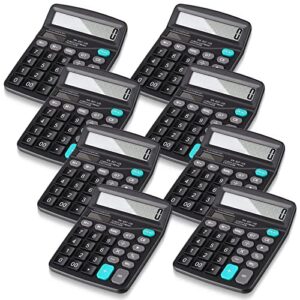 konohan 8 pieces 12-digit calculator, solar basic desktop calculator large display electronic calculators dual power handheld calculator for home office school (black)