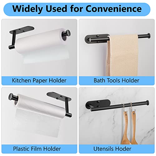 2 Pack Paper Towel Holder Under Cabinet, Self-Adhesive Paper Towel Bar, Paper Towels Rolls Holder Under Counter Wall Mount for Kitchen Bathroom Cabinets Towel Rack Stainless Steel - 13.2''/Black