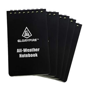 gloryfire waterproof notebook all weather shower pocket tactical notepad with cover steno pad memo book (black 5pcs)