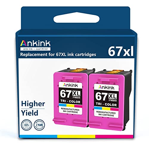 Ankink 67XL Color Ink Cartridge HP67 HP 67 XL for Deskjet 2700 2700e 2752 2752e 2742e 2755 2755e 4100 4100e 4152e 4155 4155e Envy 6000 6055e 6055 6400 6458 6458e 6452 6455 6455e Printer HP67XL