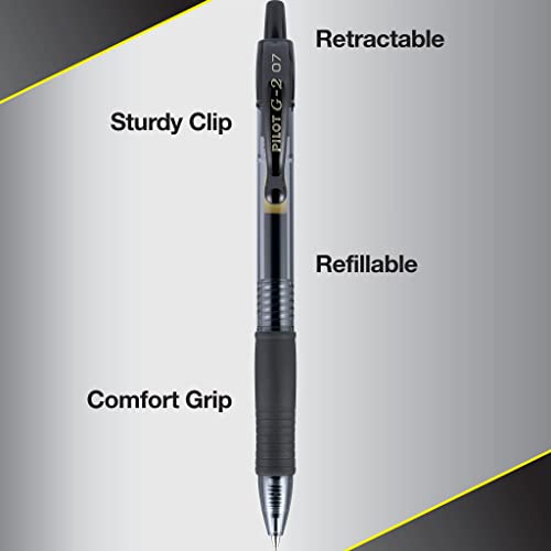 PILOT G2 Premium Refillable and Retractable Rolling Ball Gel Pens, Fine Point, Black Ink, 5-Pack (31078)