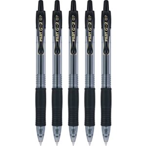 PILOT G2 Premium Refillable and Retractable Rolling Ball Gel Pens, Fine Point, Black Ink, 5-Pack (31078)