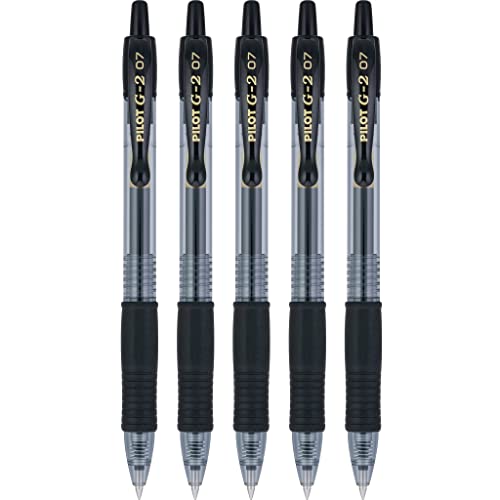 PILOT G2 Premium Refillable and Retractable Rolling Ball Gel Pens, Fine Point, Black Ink, 5-Pack (31078)