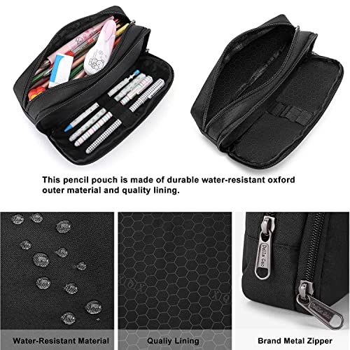 Della Gao Pencil Case for School Students Girls Boys Large Capacity Adult Pen Maker Pencil Pouch Office Organizer Simple Durable Multifunctional Pencil Bag Black