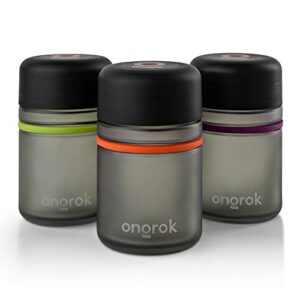 ongrok glass storage jar, 180ml, 3 pack, color-coded airtight glass containers, uv air proof herb jar to stash goods with care with child resistant lid