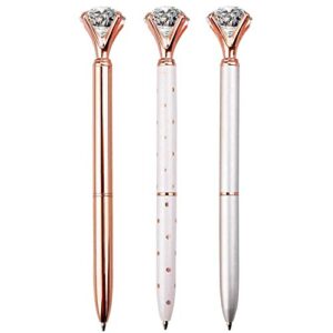 longkey 3pcs large crystal diamond pen bling metal ballpoint pen office and school, silver / white rose polka dot / rose gold, including 3pen refills.