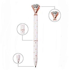 LONGKEY 3PCS Large Crystal Diamond Pen Bling Metal Ballpoint Pen Office and School, Silver / White Rose Polka Dot / Rose Gold, Including 3Pen Refills.