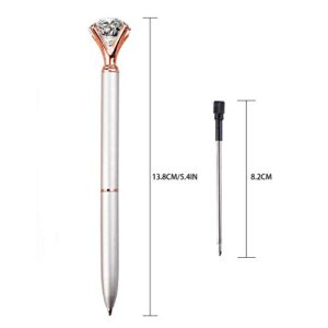 LONGKEY 3PCS Large Crystal Diamond Pen Bling Metal Ballpoint Pen Office and School, Silver / White Rose Polka Dot / Rose Gold, Including 3Pen Refills.