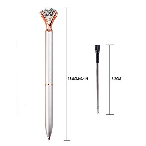 LONGKEY 3PCS Large Crystal Diamond Pen Bling Metal Ballpoint Pen Office and School, Silver / White Rose Polka Dot / Rose Gold, Including 3Pen Refills.