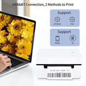 ZSEDP Desktop Thermal Label Printer for 4x6 Shipping Package Label Maker 180mm/s USB BT Thermal Sticker Printer Max.110mm Paper (Color : USB with BT)